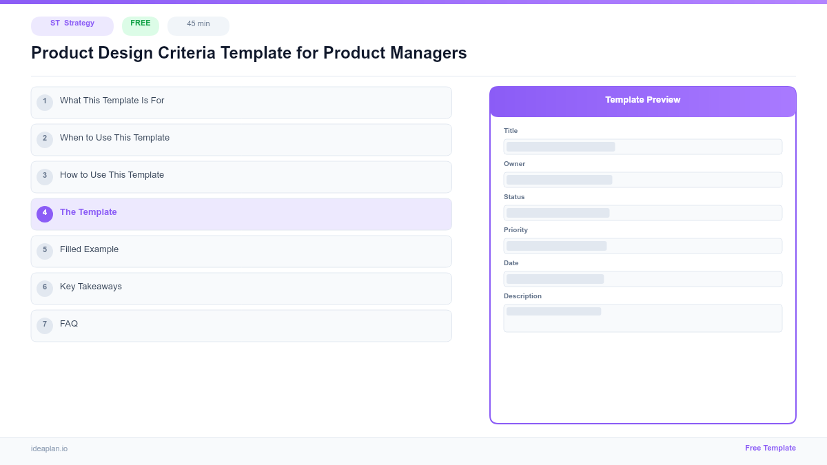 Product Design Criteria Template for Product Managers