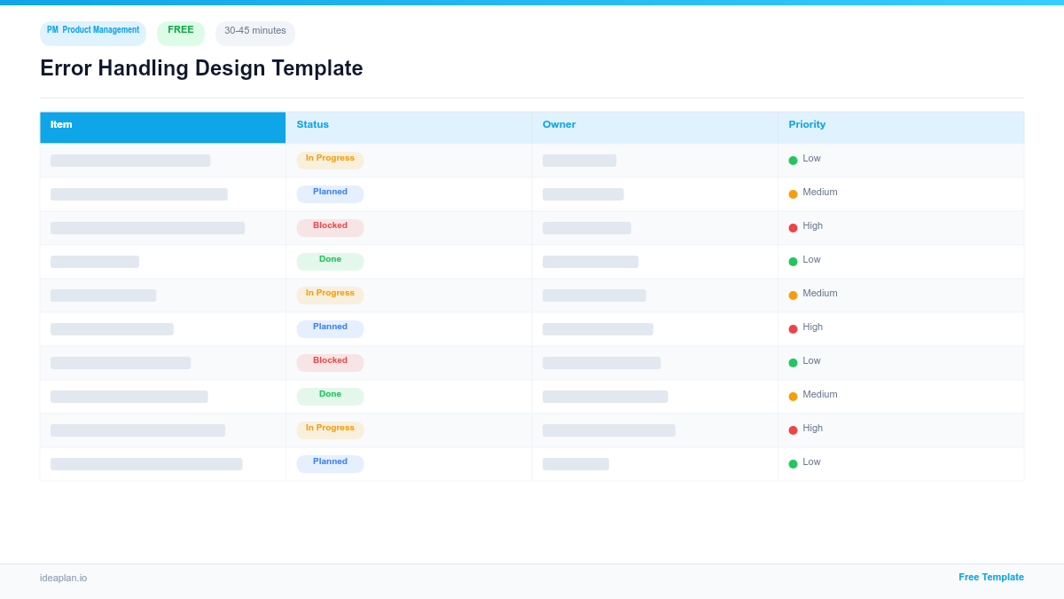 Error Handling Design Template for PMs
