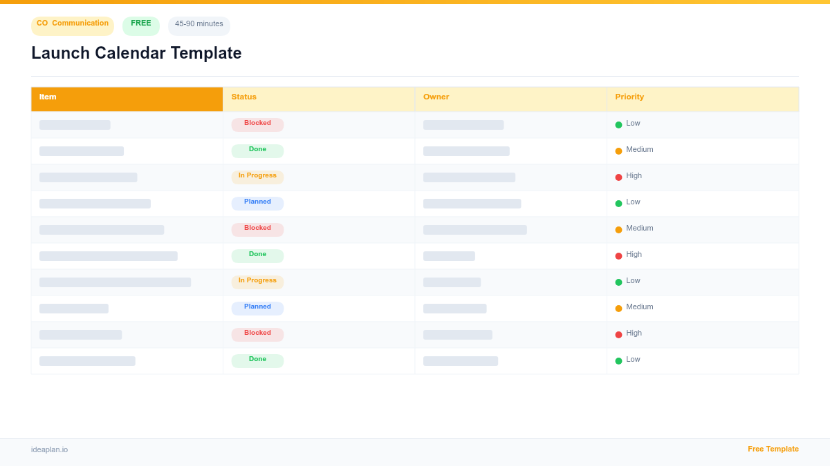 Launch Calendar Template for Product Teams | IdeaPlan