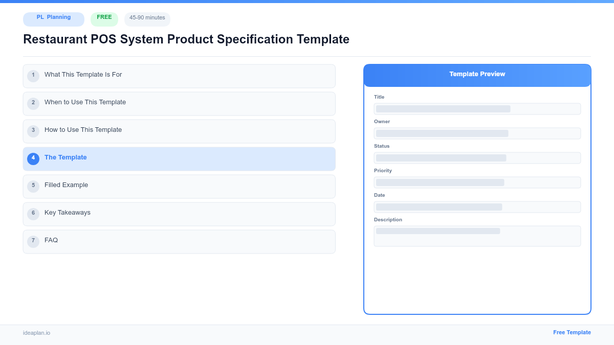 Restaurant POS System Product Specification Template